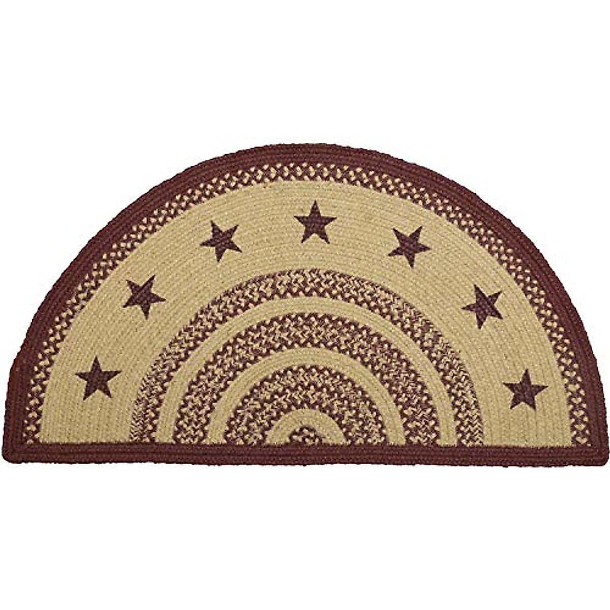 VHC Brands Burgundy Tan Jute Rug Half Circle Stencil Stars w/Pad 16.5x33