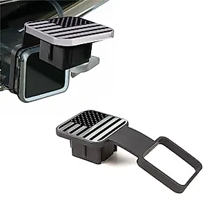 gunhunt 1 PC Auto Tow Trailer Seal Cap, 3.15" x 3.05" American Flag Square End Plug Plug Protector, Universal for 2" Trailer Receiver Tube, Compatible with Cars, Trucks, Vans, SUVs, Trailers (Black)