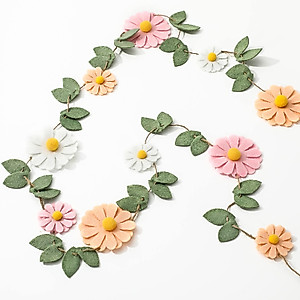 JarThenaAMCS Daisy Felt Garland 3 Color Boho Daisy Flower Hanging Garland Spring Floral Party Banner for Birthday Baby Shower Wedding Backdrop Decorations Supplies