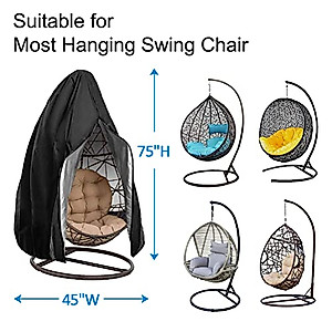 Oslimea Patio Hanging Egg Chair Cover, Waterproof with Zipper, Wind-Proof Swing Egg Chair Cover with Bottom Buckle, Outdoor Wicker Single Seat Egg Chair Covers, Black