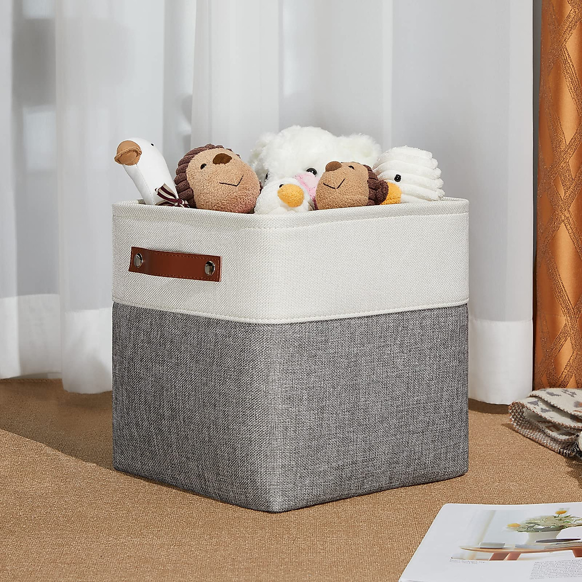 DULLEMELO Collapsible Bundle Baskets 4 Cube Baskets 11"x11"x11" + 6 Small Baskets 11.8"x7.9"x5.1"（White&Grey