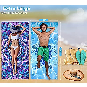 2 Pack Microfiber Oversized Lightweight Beach Towel 71"x32" XL Extra Large Thin Sand Free Towels Travel Swim Pool Yoga Gym Camping for Adults Women Men Beach Essentials Accessories Vacation Gift