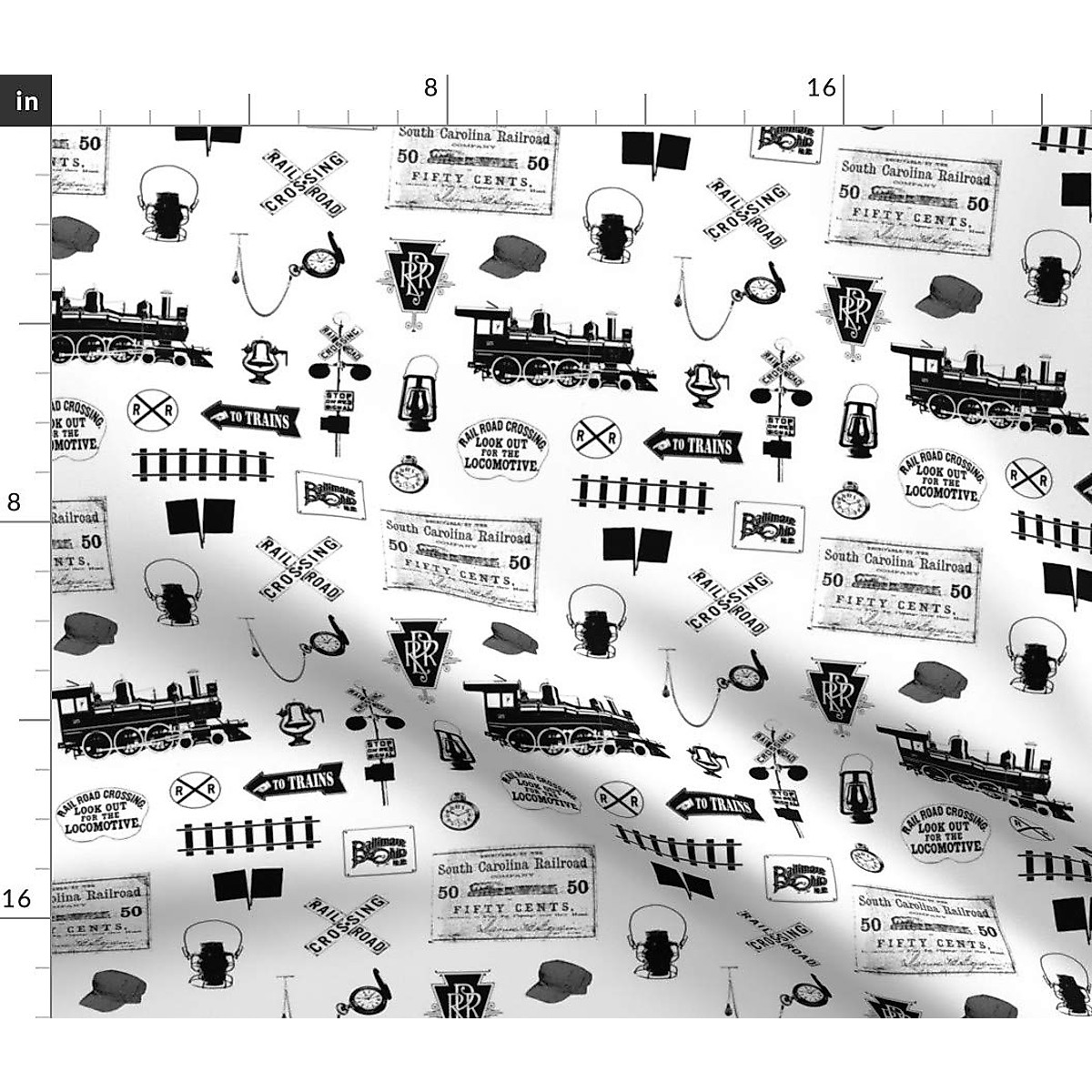 Spoonflower Fabric - Railroad Small Train Trains Black Steam Printed on Petal Signature Cotton Fabric Fat Quarter - Sewing Quilting Apparel Crafts Decor