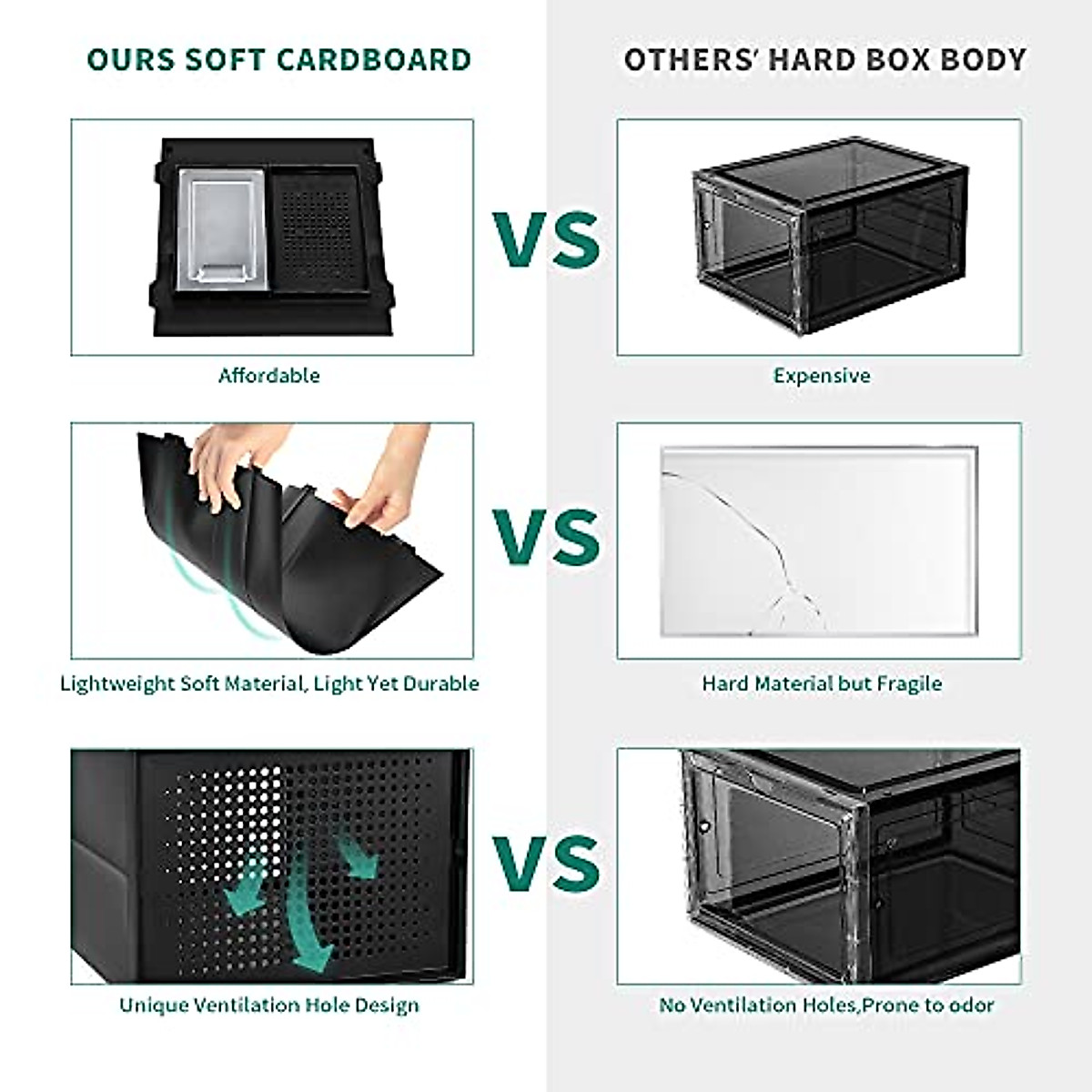 YITAHOME Shoe Storage Box, 18 PCS Medium Size Shoe Storage Organizers Stackable Shoe Storage Box Rack Containers Drawers - Black