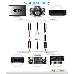 FosPower (10 Feet 2 RCA M/M Stereo Audio Cable [24K Gold Plated | Copper Core] 2RCA Male to 2RCA Male [Left/Right] Premium Sound Quality Plug