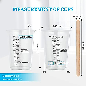 100 PACK Plastic Measuring Cups, 8 oz Disposable Mixing Cups with 100 Wooden Mixing Sticks, Can Be Used for Epoxy Resin, Liquid Measuring, Paint Mixing, Cooking and Baking