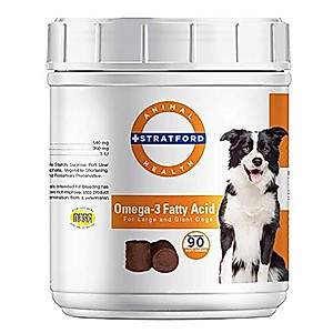 Stratford Pharmaceuticals EZ Chew Omega 3 Fatty Acid Soft Chew Max Strength - Dog Omega 3 Supplement - Soft Chew Treats with Fish Oil for Dogs - Large and Giant Dogs - 90 Soft Chews