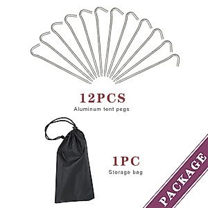 Thousfan Tent Stakes,7 inch Tent Pegs,12 Pack Aluminum Stakes for Outdoor Beach Camping Hiking and Gardening