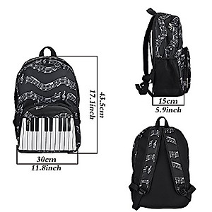 Piano Keys Music Note Backpacks,Waterproof Oxford Cloth Backpack,Outdoor/Travel Backpack for Women & Men,Shoulder Casual Travel Daypack Hiking Camping(Keyboard black)