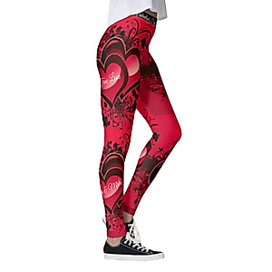 Bblulu Valentines Day Running Leggings, Soft Heart Love Couple Sweet Leggings High Waisted Heart Pants High Waist Yoga Pants
