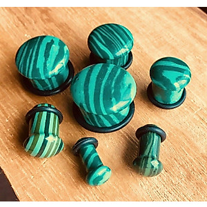 Lobal Domination PAIR of Single Flare Malachite Stone Plugs Gauges Earlets Body Jewelry (00g (10mm))
