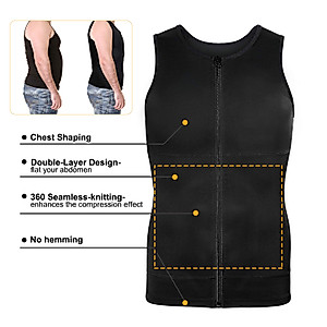 MOLUTAN Mens Compression Shirt Belly Slimming Body Shaper Vest Sleeveless Zipper Undershirt Tank Top Shapewear for Stomach and Back (Black, Small)