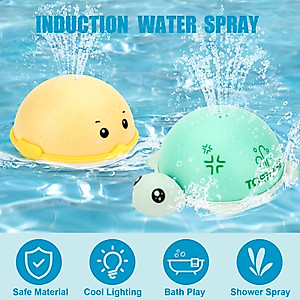 OENUX Baby Bath Toys,Spray Water Bath Toys for Toddlers,Light Up Bathtub Toys with LED Light,Auto Induction Sprinkler Swimming,Pool,Bathroom,Shower Water Toys for Infant,Boys,Girls Kids Age 1-3