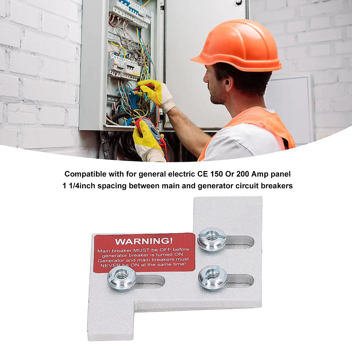 Generator Interlock Kit for GE Panels 150/200 Amp, Easy Installation, Aluminum Alloy, Safe Power Generation with 1-1/4 Inch Spacing