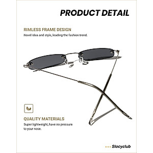 Slocyclub Vintage Rectangle Skinny Sunglasses for Women Men, Retro Small Thin Sunglasses, Rimless Trendy Sunglasses