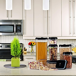 Airtight Food Storage Containers, Vtopmart 7 Pieces BPA Free Upgraded Plastic Canisters with Improved Durable Lids - for Kitchen Pantry Organization and Storage - Include 24 Labels,Matt black