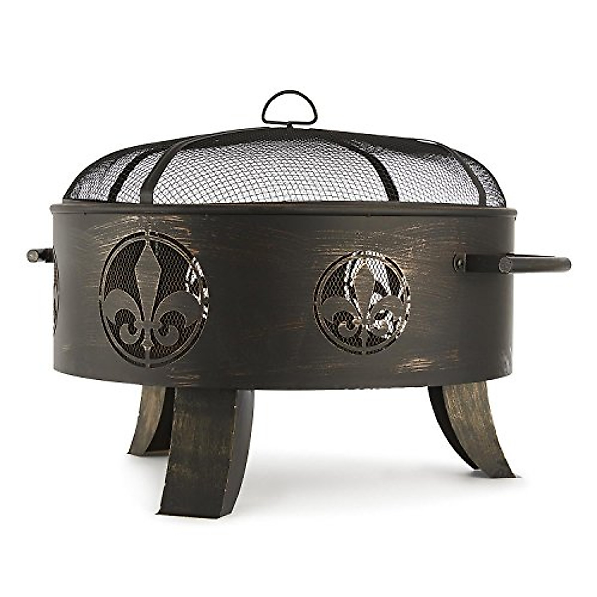 BLUMFELDT Versailles Portable Fire Pit with Grill Grate, Poker and Spark Protection, Fire Pits for Outside, Wood Burning Fire Pit with Carry Handles - 23.6" Diameter