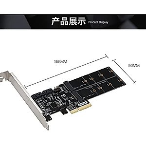 4in1 Dual M.2 NGFF (B Key) SSD+ Dual SATAIII 6G SSD/HDD to PCI Express 4X Converter Adapter with Low Profile Bracket for Desktop PC