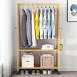 ZJDU Solid Wood Garment Rack,Clothes Rack with Shelves -Rolling Closet Organizer,with Storage Shelves Clothes Hanging Rack, for Entry Ways, Bedrooms,Brown,60×35×150cm