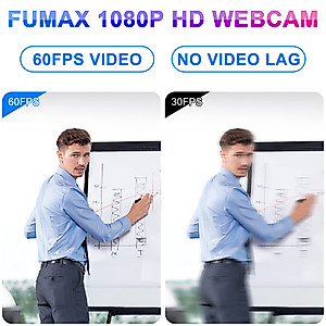 1080P 60FPS Webcam with Microphone, Laptop Computer Camera, Dual Mics, Plug and Play, Webcams Cover & Mini Tripod, 100° Wide Angle Streaming Web Camera for Video Conferencing, Zoom, Facetime, Skype