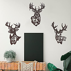 NewVees 16 Inch Large Metal Deer Wall Art Decor, Rustic Cabin Decor, Hunting Decor for Home Bathroom Bedroom Lodge, Deer in the Forest Pine Tree, Set of 3