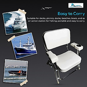 MARINE CITY Aluminum Portable Folding Cushioned Boat Deck Beach Chair with Drink Cup Holder for Marines – Boats – Yachts – Ships