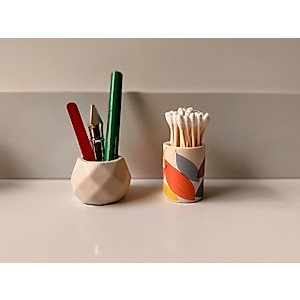 Home Haven Qtip Holder - Retro Leaves Design - Q Tip Holder for Bathroom, Bathroom Vanity Decor, Floss Pick Holder, Cotton Swab Holder, Bathroom Sink Decor, Flosser Holder, Cute Bathroom Decor