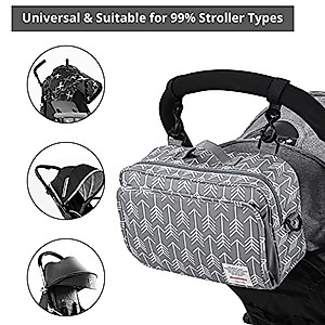 Universal Stroller Caddy Accessories All-in-One Baby Organizer with Insulated Pocket,Capacity for Diapers, Toys & Snacks, Dark Gray