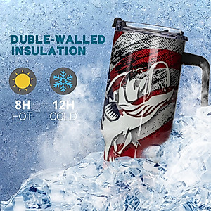 Gome 40oz Fishing Tumbler – American Flag Insulated Stainless Steel Cup with Handle, Lid & Straw, Birthday Gifts for Men, Fishing Gifts for Dad,Gift for Fishermen