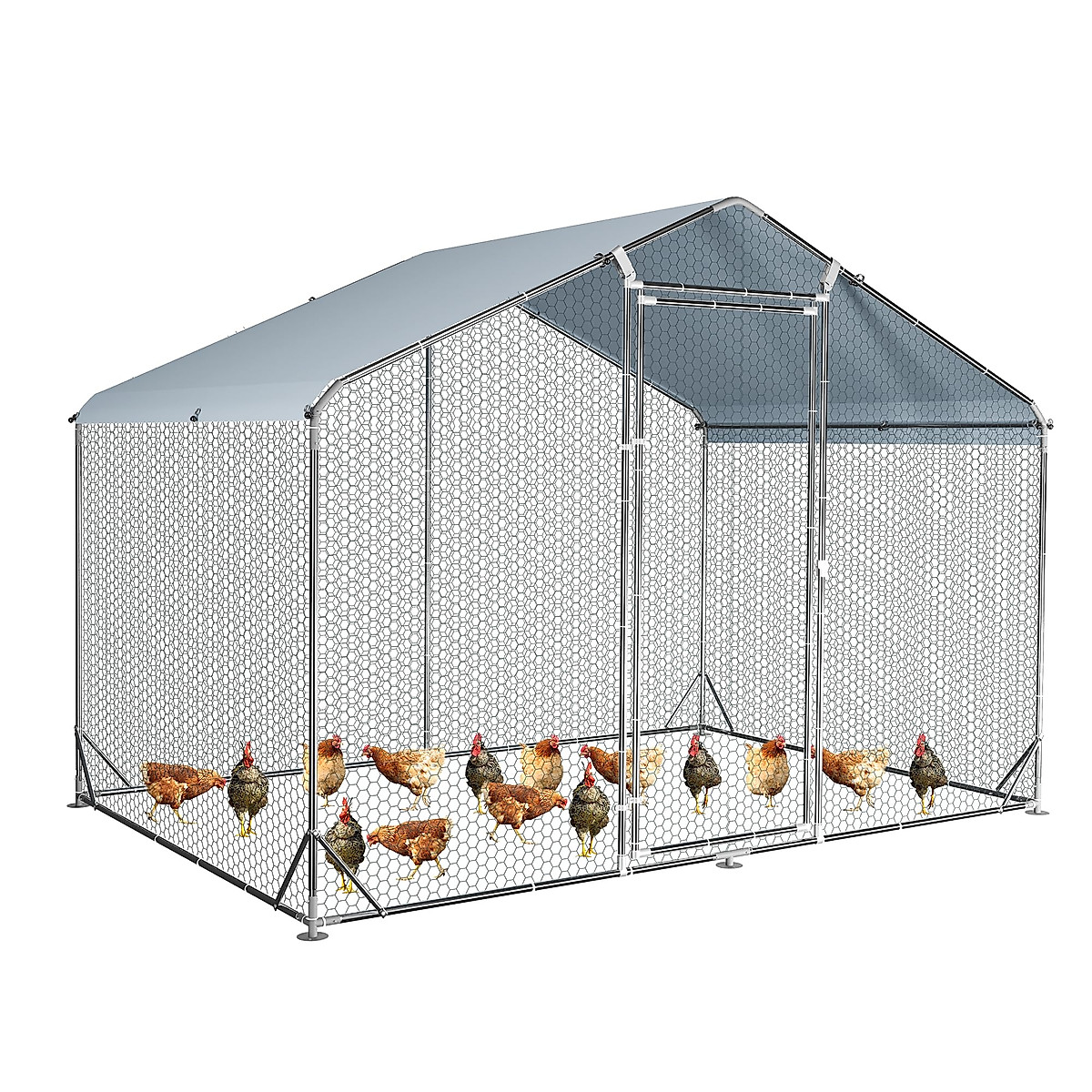 Betterhood Large Metal Chicken Coop Upgrade Tri-Supporting Wire Mesh Chicken Run,Chicken Pen with Water-Resident and Anti-UV Cover,Duck Rabbit House Outdoor(10’ W x 6.6’ L x 6.5’ H)