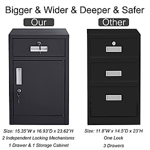 YILFANA File Cabinet with Lock,Metal Filing Cabinet for Home Office,Locking File Cabinet with Silent Slide Rails, Under Desk File Cabinet,Small Filing Cabinet,1 Drawer,2 Independent Locks,Black