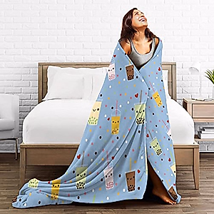 Happy Boba Bubble Tea Throw Blanket Super Soft Warm Fuzzy Cozy Lightweight Flannel Blankets for Couch Bed Sofa Office Camping Travel 60" L X 50" W