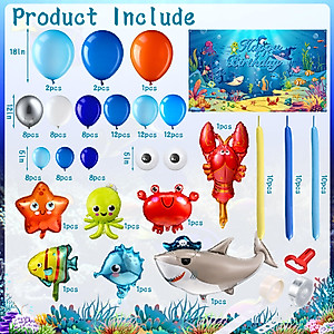 Capoda 143 Pcs Sea Party Supplies Birthday Backdrop Ocean Animal Balloons Ocean Theme Birthday Party Decorations Ocean Balloons Background Banner for Ocean Beach Underwater Birthday Decor