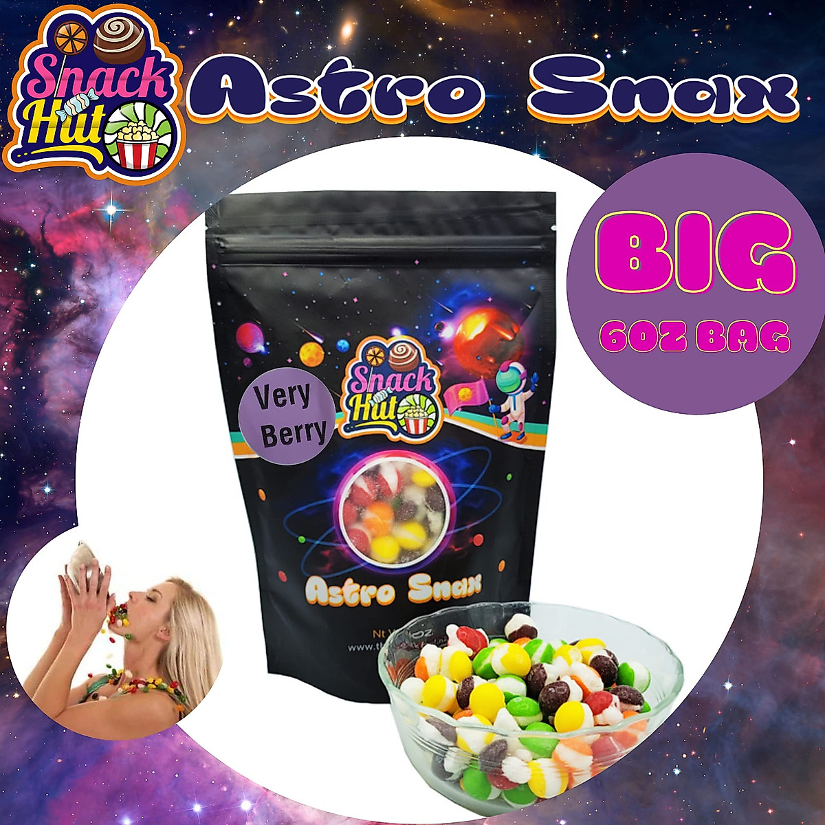 Snack Hut Astro Snax Freeze Dried Skittles Candy Very Berry Flavor Freeze Dried in the USA - Freeze Dried Candy Variety Pack Dry Freeze Candy - 6oz