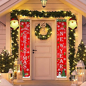 Avezano Red Christmas Decorations Merry Christmas Hanging Banner&Porch Signs Santa Claus Xmas Tree Christmas Banners for Indoor Outdoor Xmas Holiday Decor