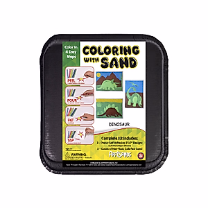 Activa ArtiSands Dinosaurs Sand Art Board Craft Kit, 3 Designs & 5 Sand Colors | No Scissors, No Glue, No Mess!