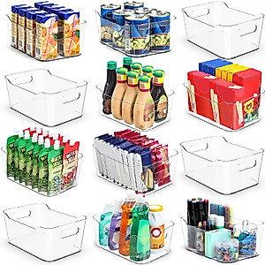 [ 12 Pack ] Multi-Use Clear Bins for Organizing - Fridge, Refrigerator Organizer Bins - Pantry Organization and Storage - Plastic Containers for Home, Kitchen, Freezer, SOHO Collection, Canbinet, RV
