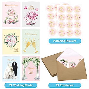 Fancy Land Wedding Cards for the Bride and Groom Gold Foil Engagement Congratulation Notes Card with Envelopes and Stickers for Bridal Shower Wedding Ceremony Party Supplies 24 Pcs