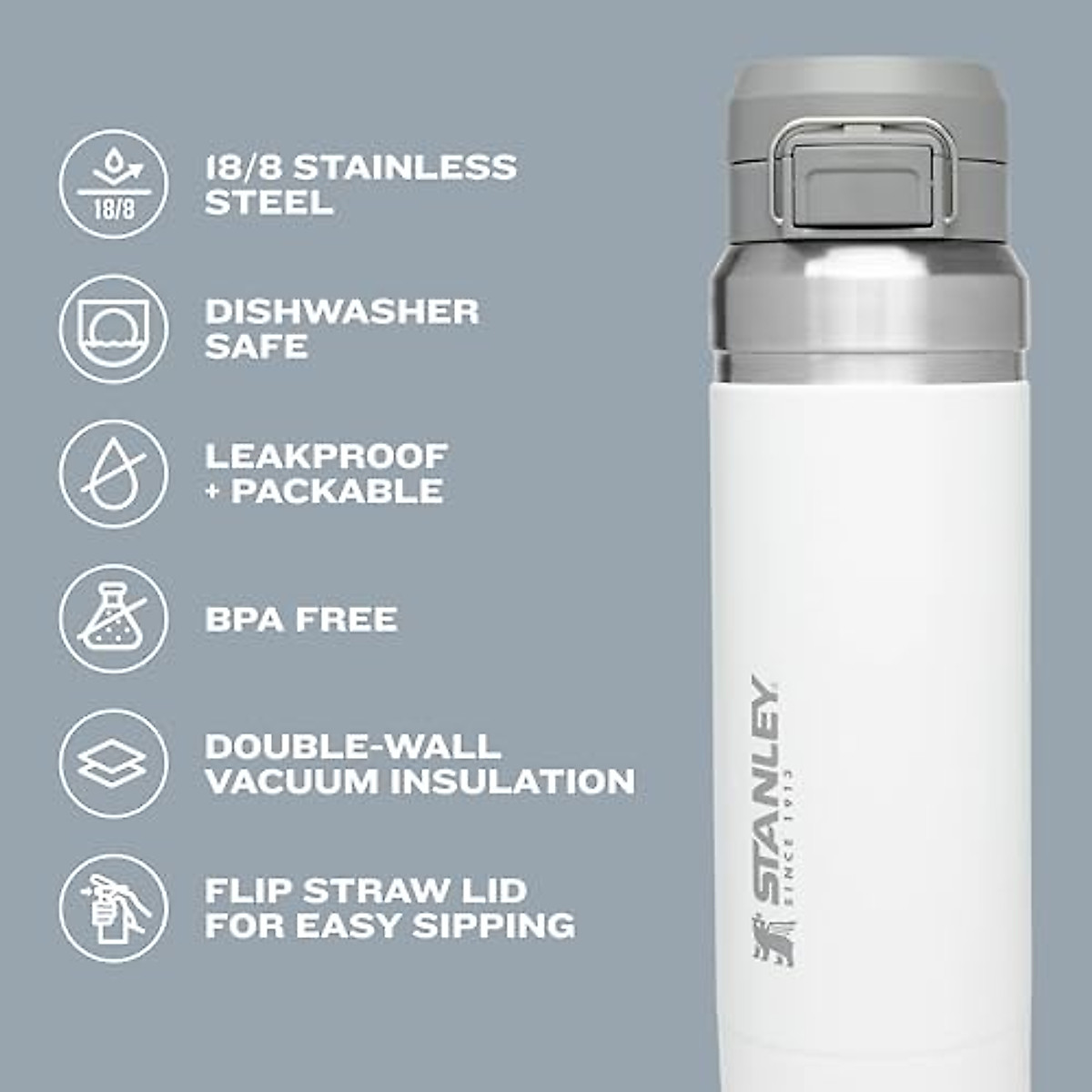 Stanley Quick Flip GO Water Bottle 24 oz | Push Button Lid | Leakproof and Packable for Travel and Sports | Insulated Stainless Steel | BPA-Free | Pomelo