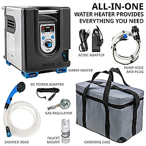 Hike Crew Portable Propane Water Heater & Shower Pump w/Built-in Battery | Compact Outdoor Cleaning & Showering System w/LCD, Safety Shutoff & Carry Case, Instant Hot Water for Camping & Hiking