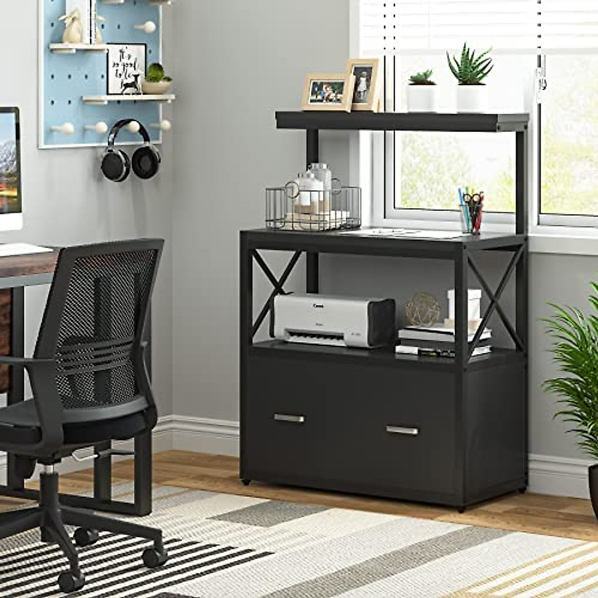 Tribesigns Lateral File Cabinet Modern Filing Cabinet with 1 Large Drawer, Printer Stand with 3 Open Storage Shelves for Home Office