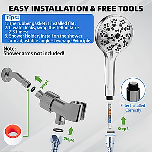 Gyierwe 5"Hand Shower Head, High-Pressure 10 Spray Settings, 59"Stainless Steel Shower Hose and 360° Adjustable Bracket, Quadruple Filtration Design to Improve Water Quality and Make Bathing Healthier