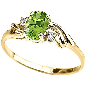 10k Yellow Gold Oval Shaped Lime Green Cubic Zirconia with Round White Topaz 3-Stone Swirl Ring - Size 7