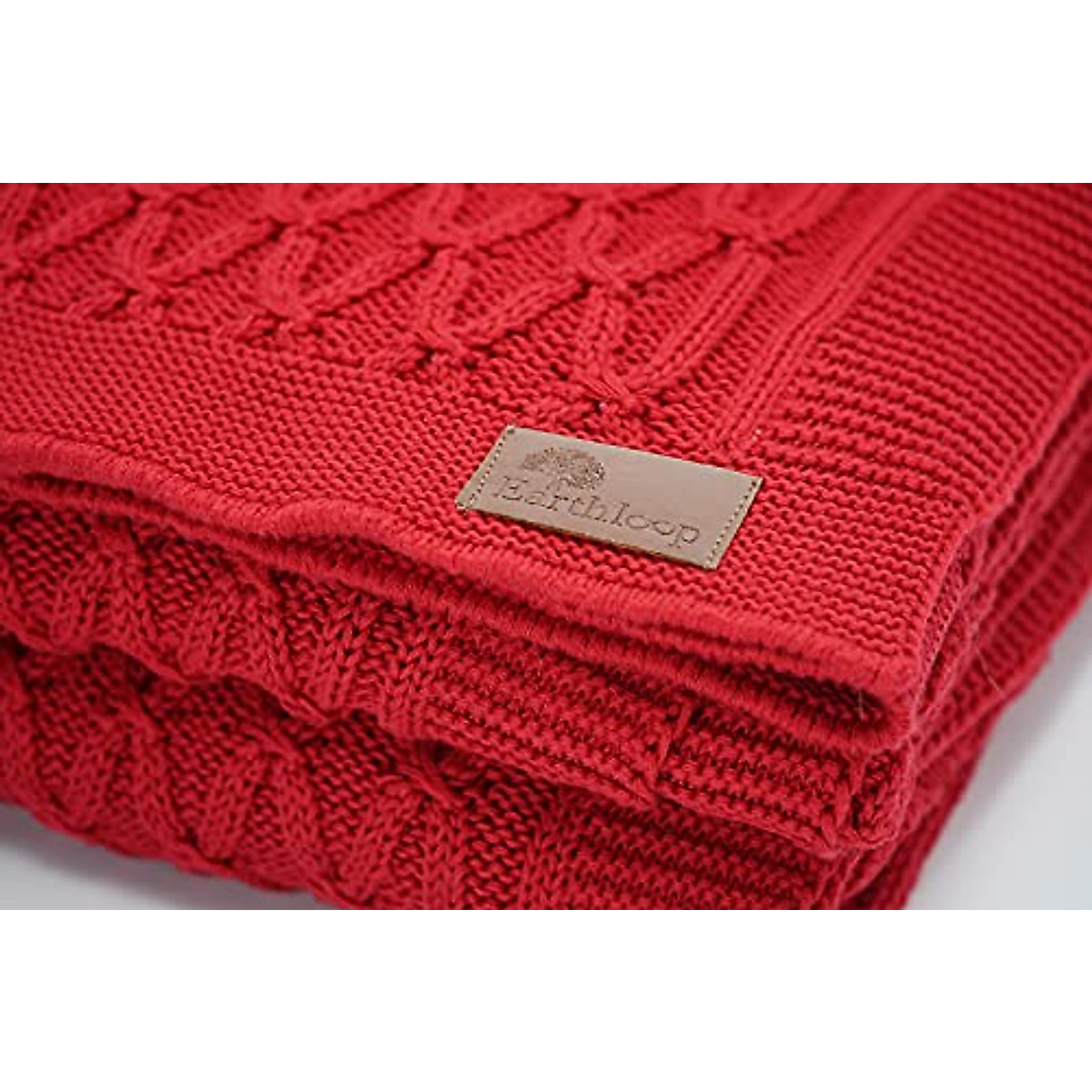 Earthloop Large Knit Throw Blanket | 100% Organic Cotton – GOTS Certified | Couch and Bed Throw Blankets | Knitted Throws | Adult Cable Knit (60 x 80 in, Red)