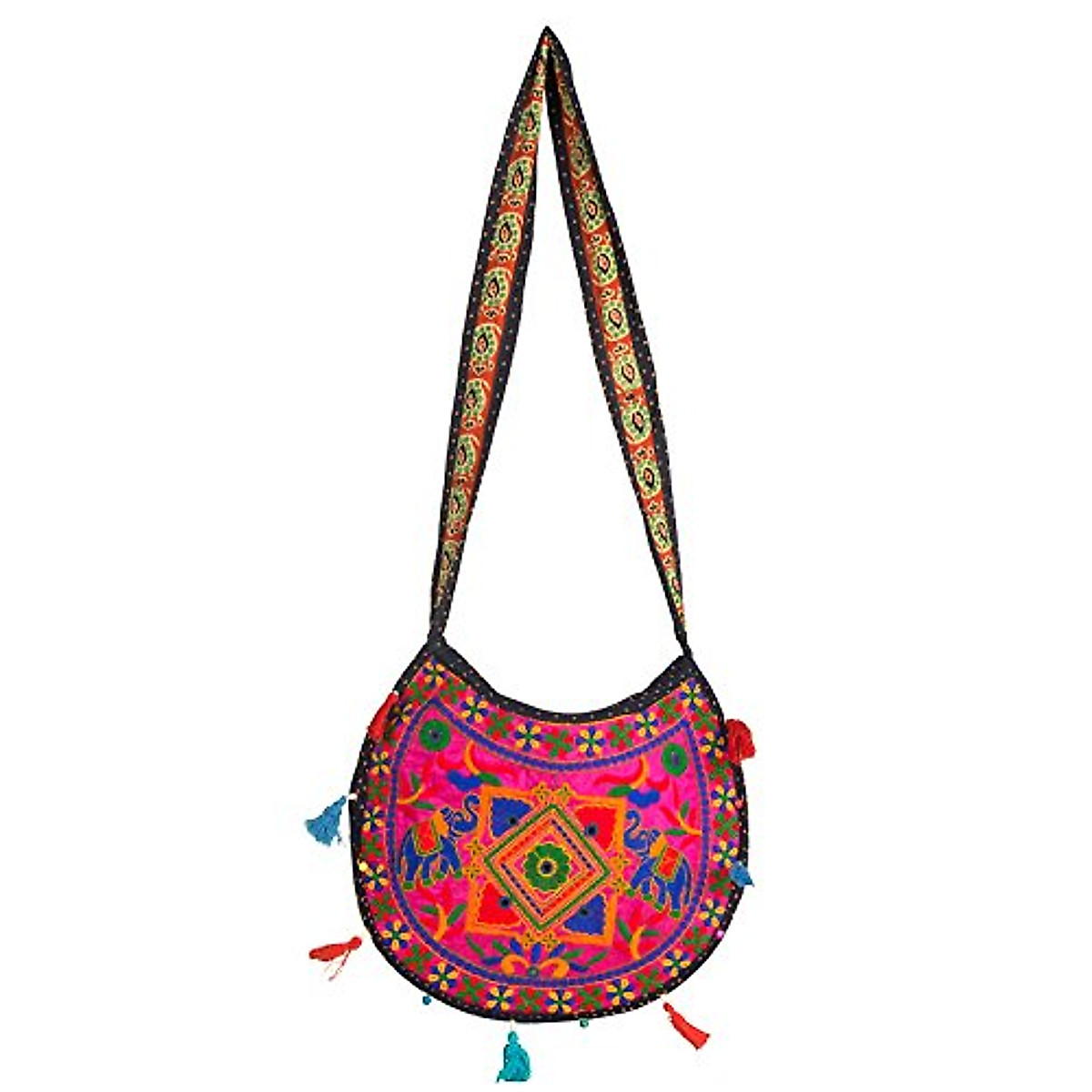 Floral Colorful Shoulder Bag Crossbody Hobo Satchel Hippie Boho Fashion Women Functional Stylish Everyday (Pink Elephant)