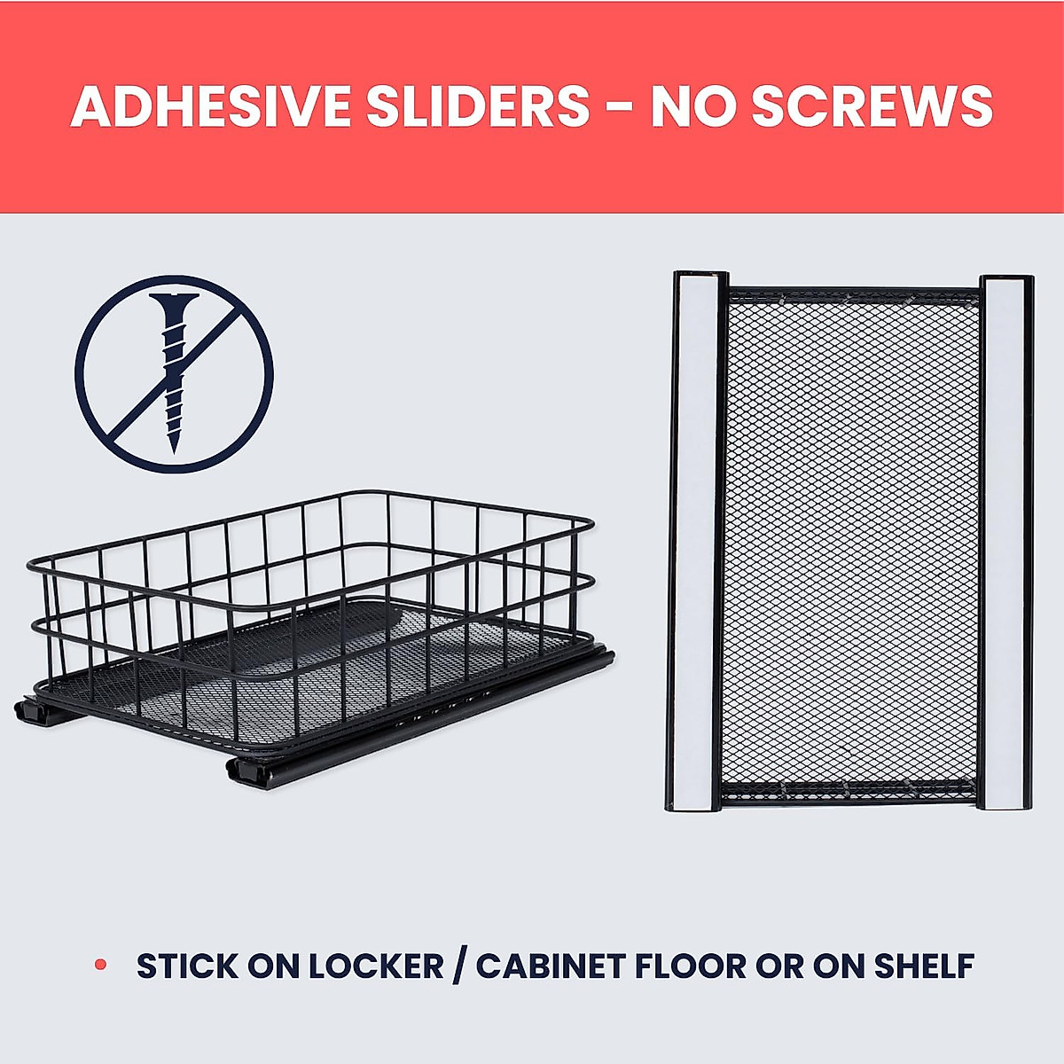 Adjustable Locker Shelf Organizer with Locker Drawer - Locker Organizer Drawers - Metal Locker with Sliding Drawers Cabinet Sliding Basket - Under Cabinet Drawer Perfect for Gym, School, Work (METAL)