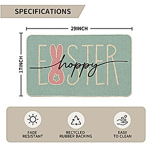 Artoid Mode Cute Bunny Rabbit Happy Easter Welcome Decorative Doormat, Seasonal Spring Low-Profile Rug Switch Mat for Indoor Outdoor 17x29 Inch