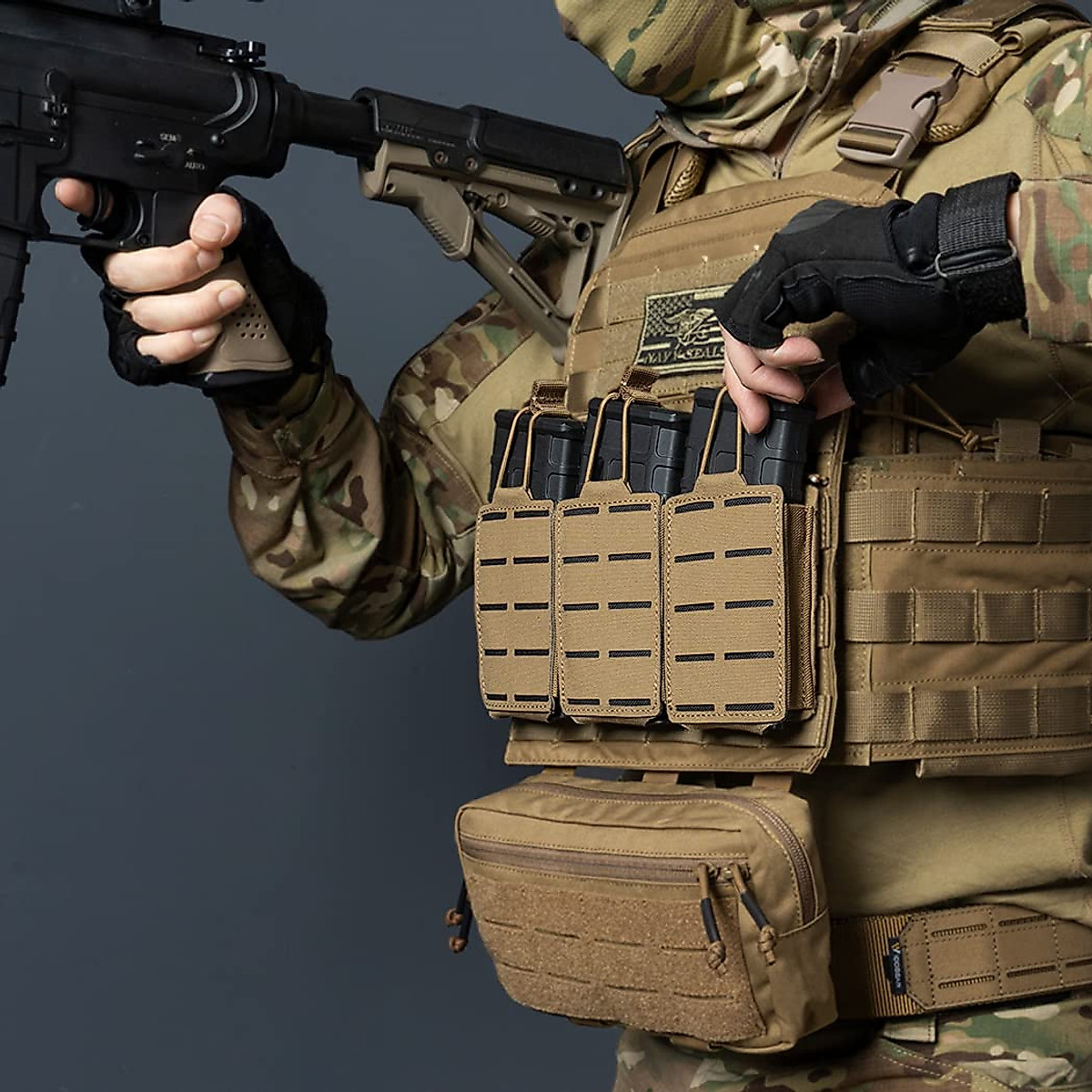 IDOGEAR Tactical Mag Pouch Open-Top Triple Molle Magazine Pouch for M4 M14 M16 AK AR-15 556 Rifle Magazines (Coyote Brown)