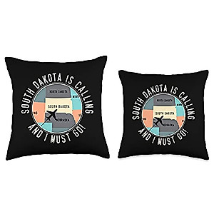 South Dakota Is Calling USA Traveler Apparel Calling and I Must Go South Dakota Throw Pillow, 16x16, Multicolor