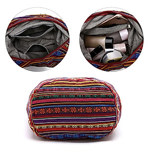 LingTang Women Hippie Shoulder Bags Large Purses Ethnic Tote Handbag Travel Bag (Red)